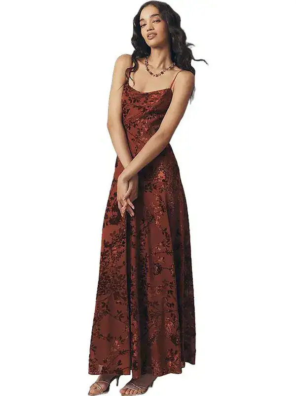 chinese dress ladies Charcoal Burned Velvet Maxi Dress – Lauren St Laurent main image 0