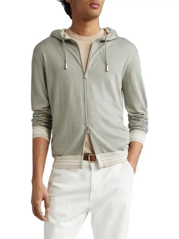 Eleventy Hooded Full-zip Cardigan - 070201 Green Sand And White