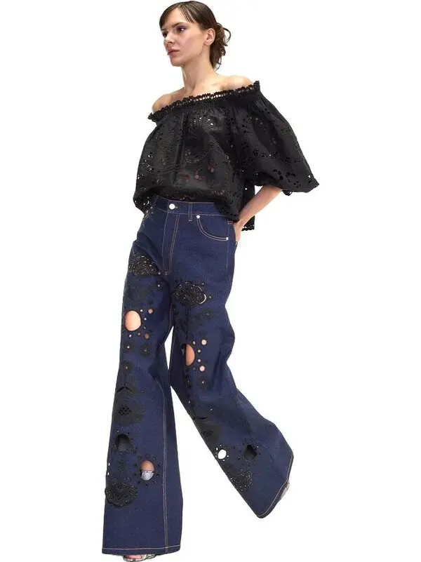 Cynthia Rowley Embroidered Wide-leg Jean - Red