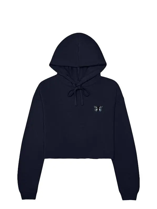 DALIX Butterfly Cropped Fleece Hoodie - Navy Blue