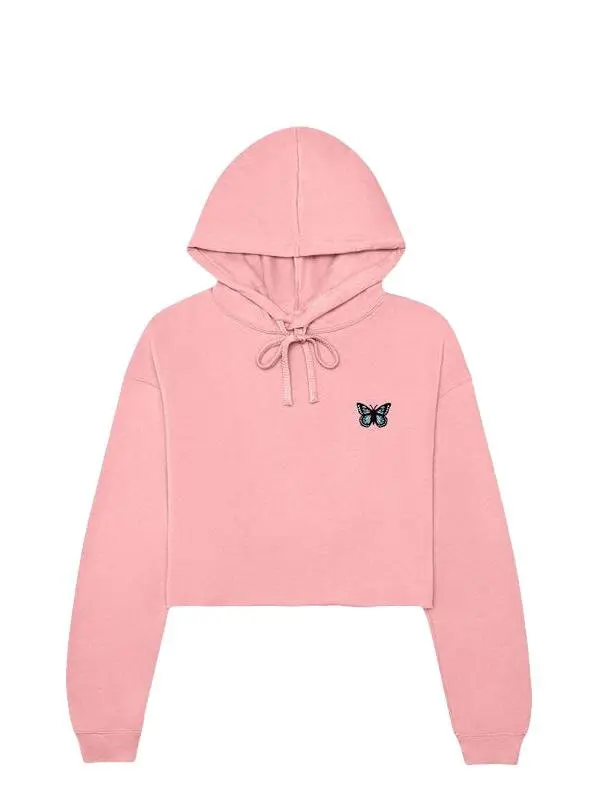 DALIX Butterfly Cropped Fleece Hoodie - Pink