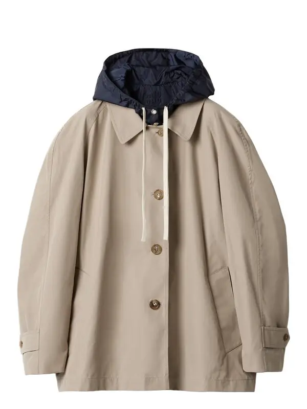 Miu Miu Panama Cotton And Technical Pongé Blouson Jacket - Clay/navy