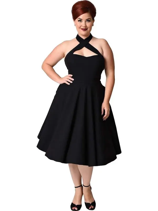 Unique Vintage 1950s Rita Flare Dress - Black