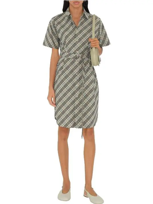Burberry Check Cotton Shirt Dress - Husk