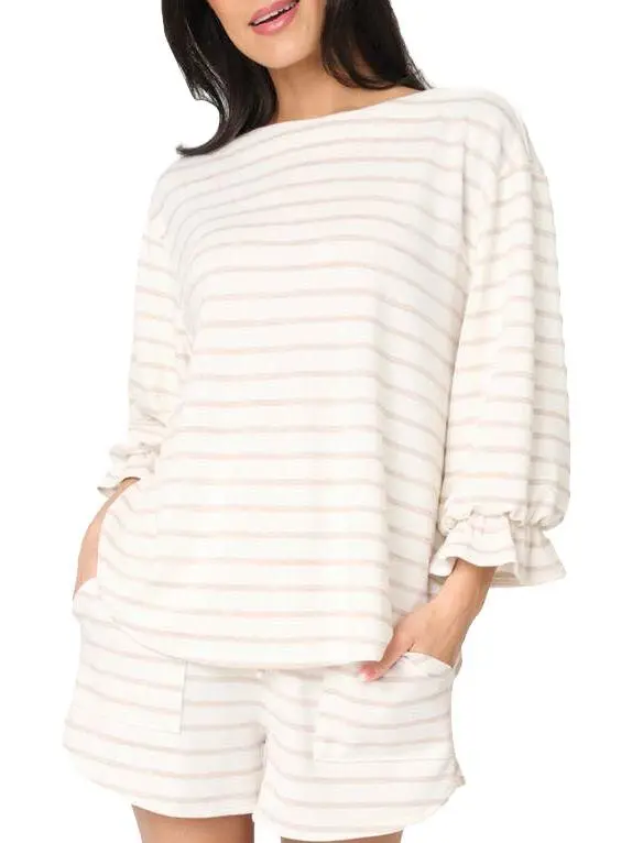 GIBSONLOOK Tatum Boat Neck Top - Oatmeal Stripe