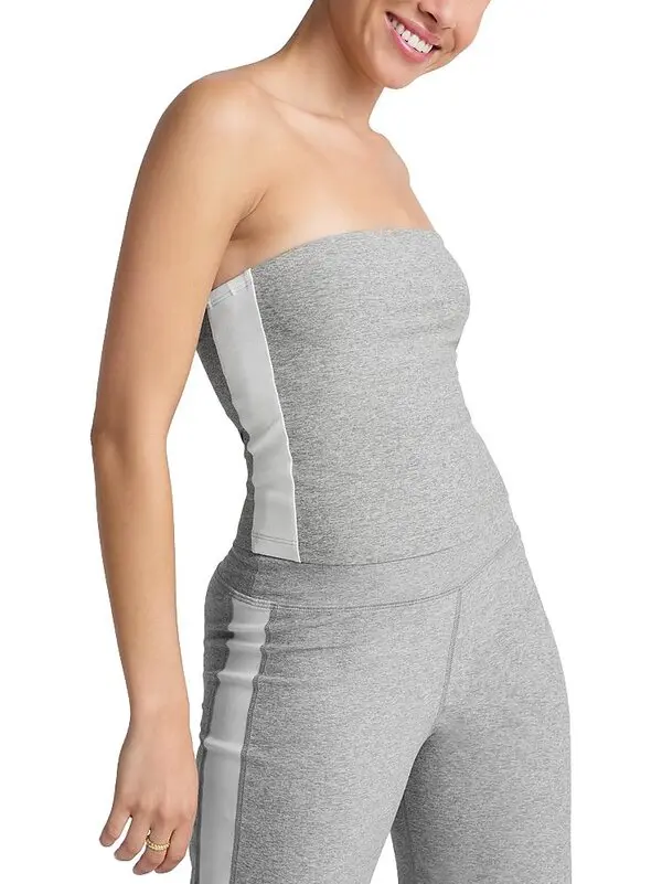 Beyond Yoga Spacedye Stripe Strapless Top - Silver Mist/cloud White