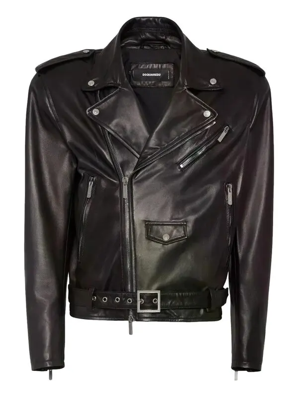 Dsquared2 Zippered Leather Jacket - Black