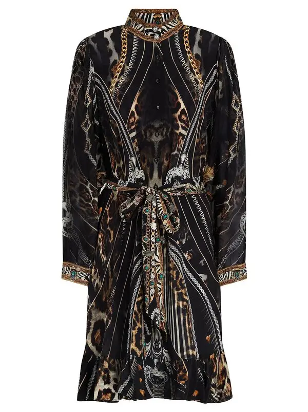 Camilla Belted Printed Mini Dress - Black