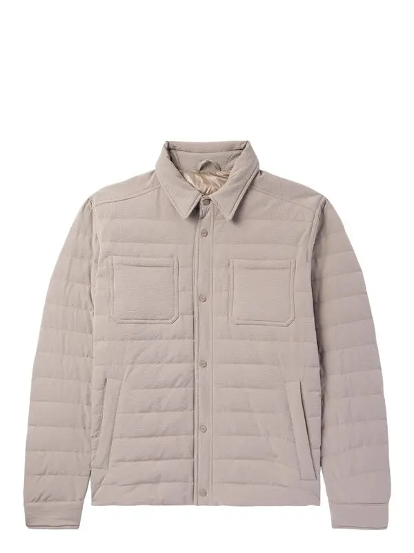 Herno Quilted Striped Seersucker Down Jacket - Neutrals