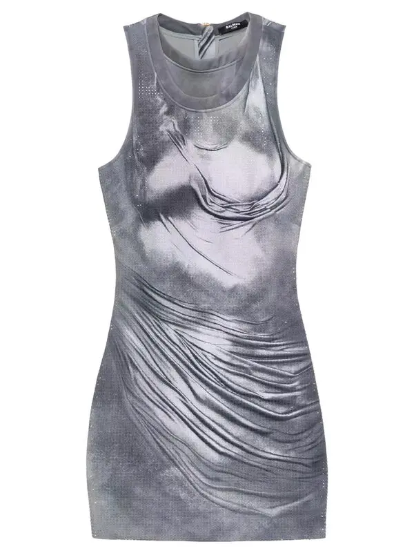 Balmain Trompe L'oeil-print Mini Dress - Grey