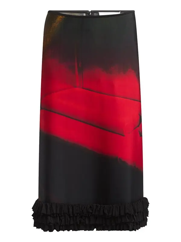 JIL SANDER Abstract Printed Midi Skirt - Ruby Velve