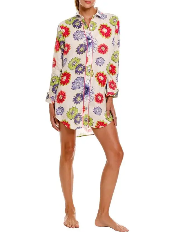 THE LAZY POET Sissy Floral Linen Nightshirt - White