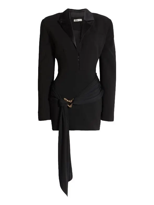 MISTRESS ROCKS Draped Long Sleeve Blazer Minidress - Black