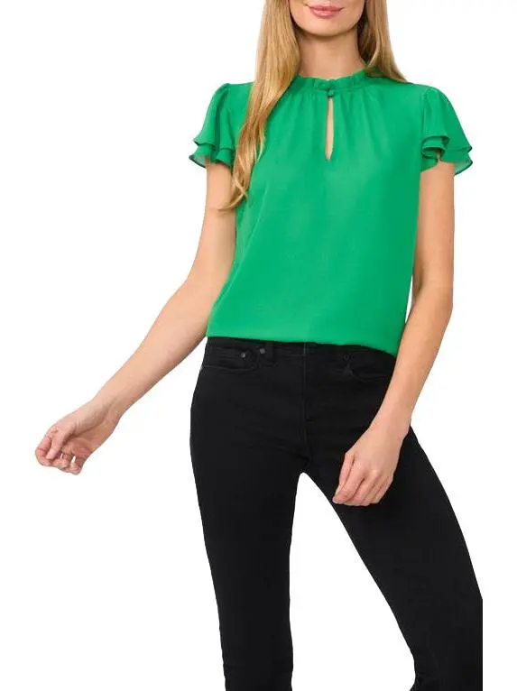 CECE DUPRAZ Flutter Sleeve Keyhole Top - Medium Green