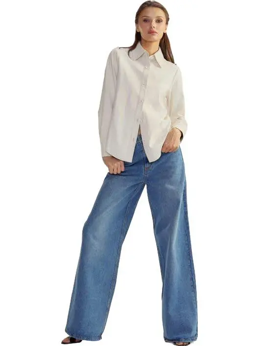 Cynthia Rowley Leather Button-up Shirt - White