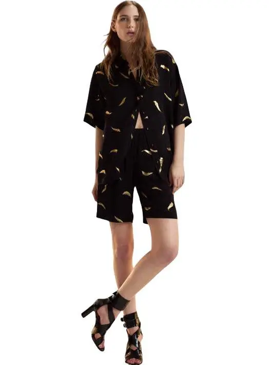 Cynthia Rowley Printed Camp Shirt - Black