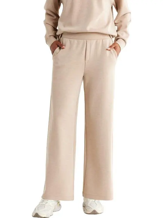 Zella Ultrasoft Knit High Waist Straight Leg Pants - Tan Kelp Heather
