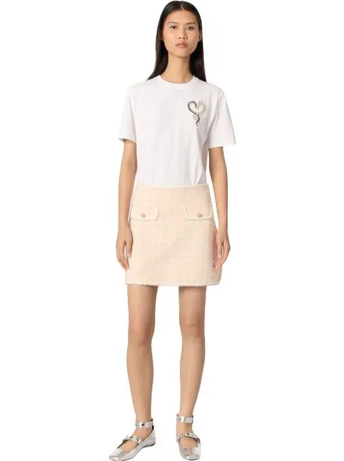Maje Short Tweed-effect Knit Skirt - Pink/ecru