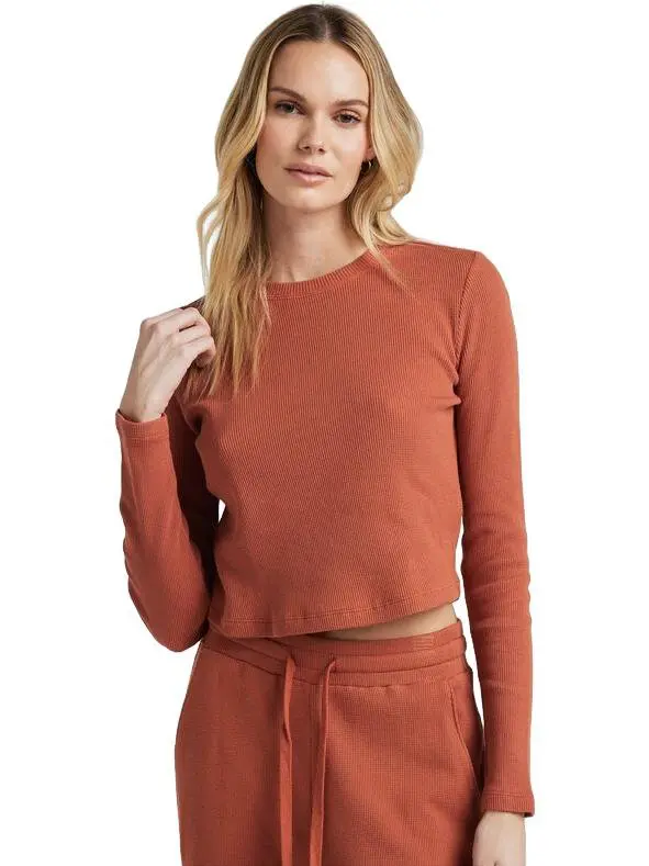 LOSANO Organic Thermal Long Sleeve Crewneck - Brown