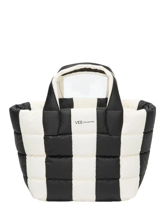 VEECOLLECTIVE Small Porter Recycled Nylon Tote - Black - Marshmallow Stripes