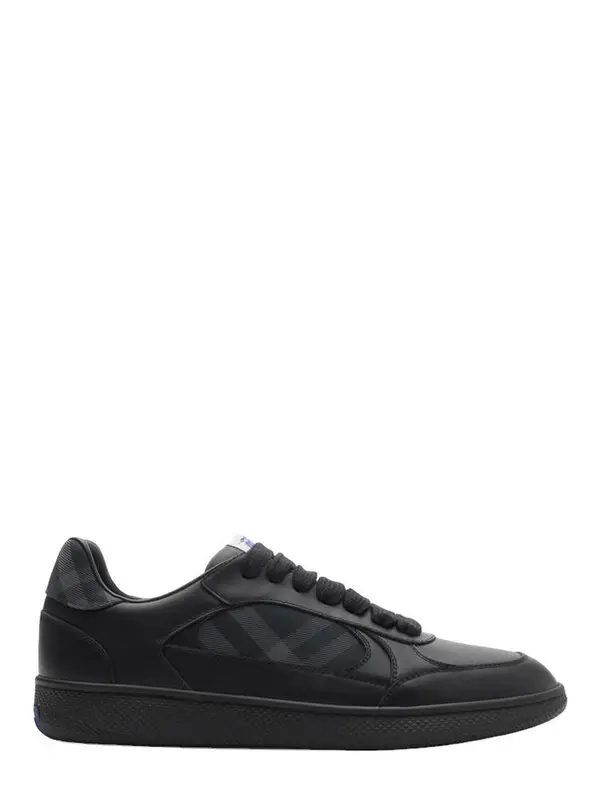Burberry Leather And Check Terrace Sneakers - Black/storm Blue