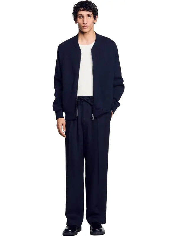 Sandro Knit Varsity Jacket - Navy Blue