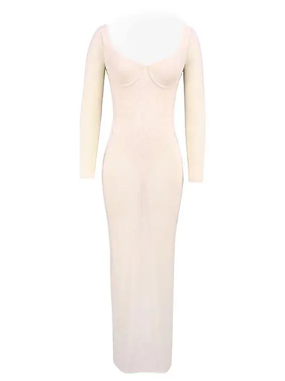 House Of Cb Everly Semi-sheer Mesh Maxi Dress - Silver