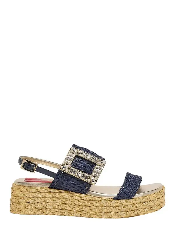 ROGER VIVIER Summer Strass-buckle Raffia Platform Sandals - Blu Chiaro