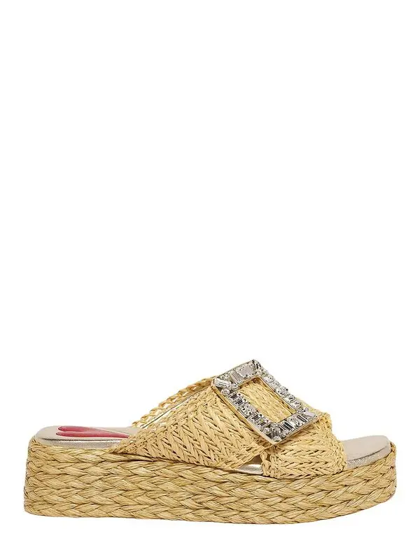 ROGER VIVIER Raffia Platform Sandals - Crema Chiaro