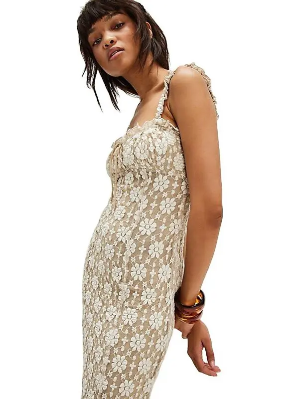 Free People Lucinda Lace Midi Dress - Puff Pastry Combo