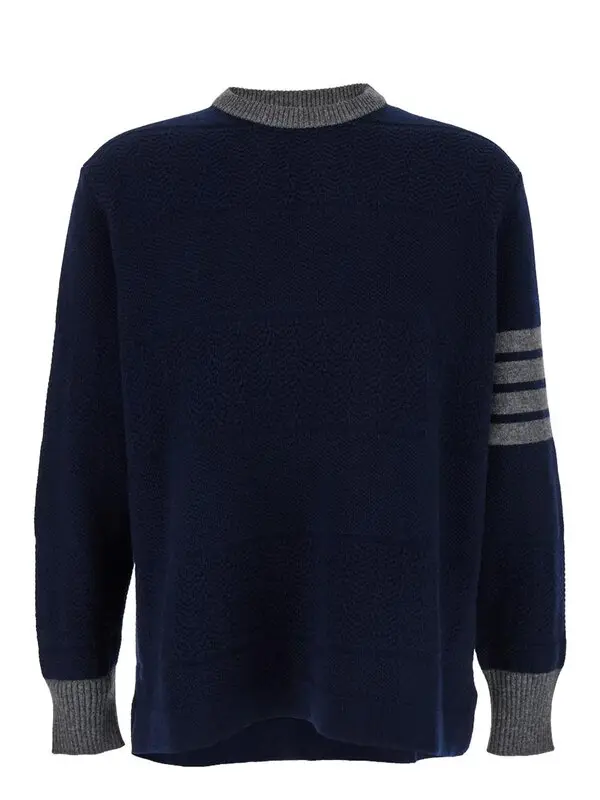 Thom Browne Knit Pullover With 4-bar Detail - Blue