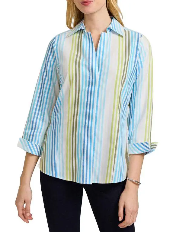 Foxcroft Taylor Stripe Cotton Shirt - Blue Multi