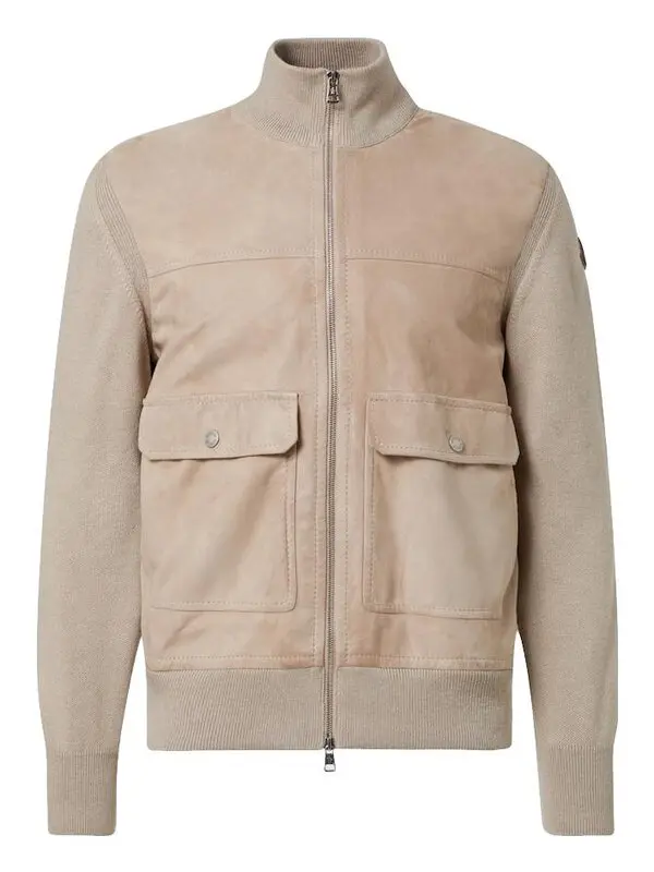 Moncler Suede And Wool Jacket - Beige
