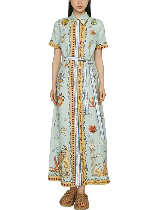 ALEMAIS Surrealist Printed Linen Shirt Dress - Multi