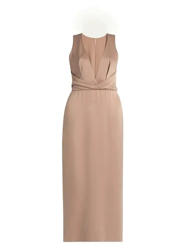 Giorgio Armani Long Crossover Back Slit Dress - Solid Medium Red