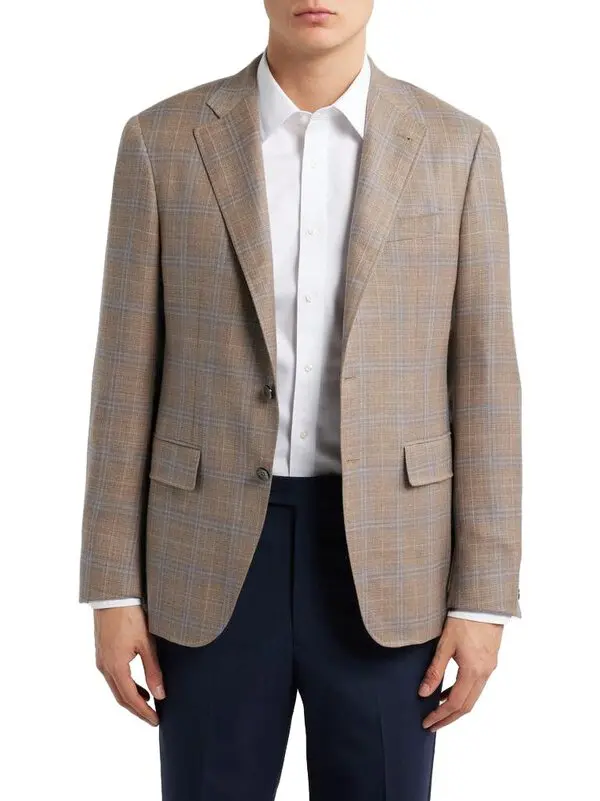 Canali Kei Trim Fit Plaid Super 130s Wool Sport Coat - Brown