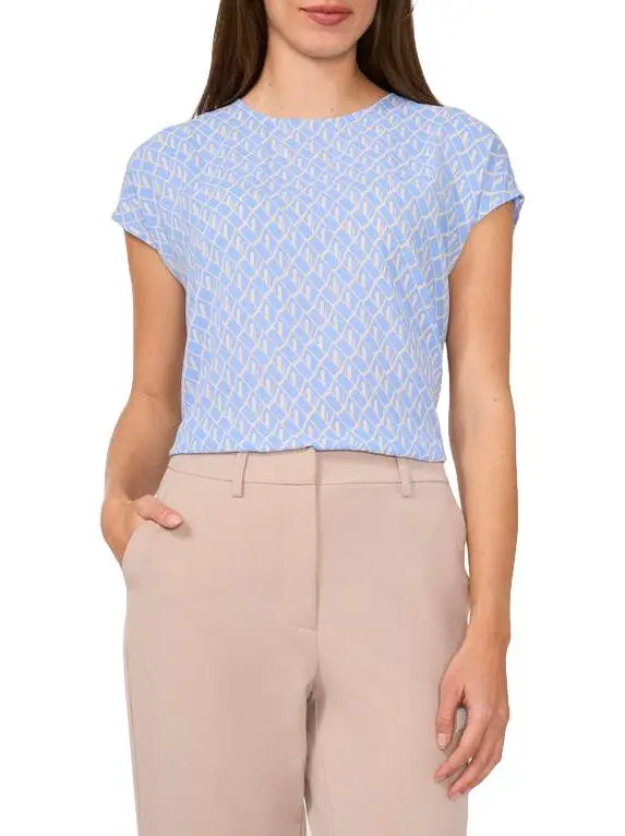 Halogen Geo Print Cap Sleeve Shell - Blue Fog