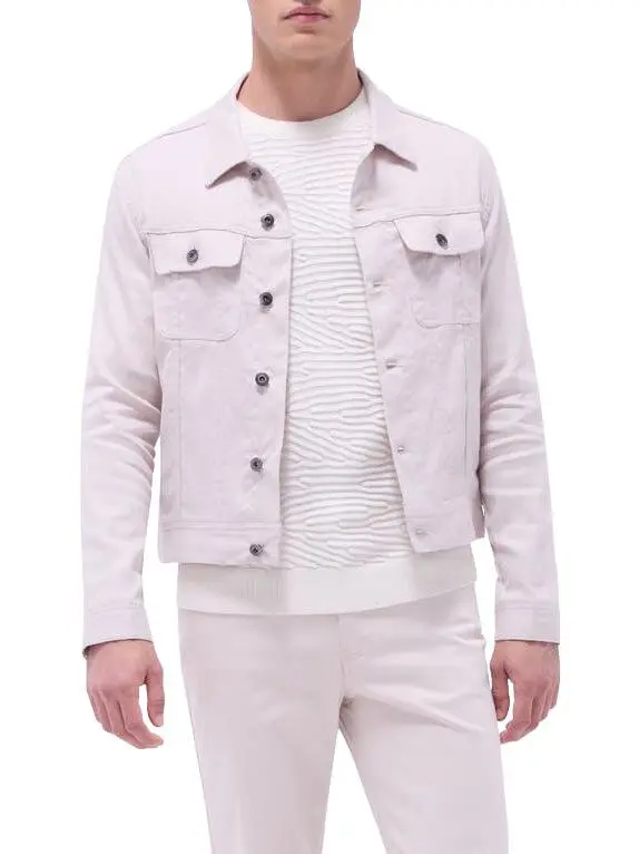 Bugatchi Stretch Linen And Cotton Trucker Jacket - Stone