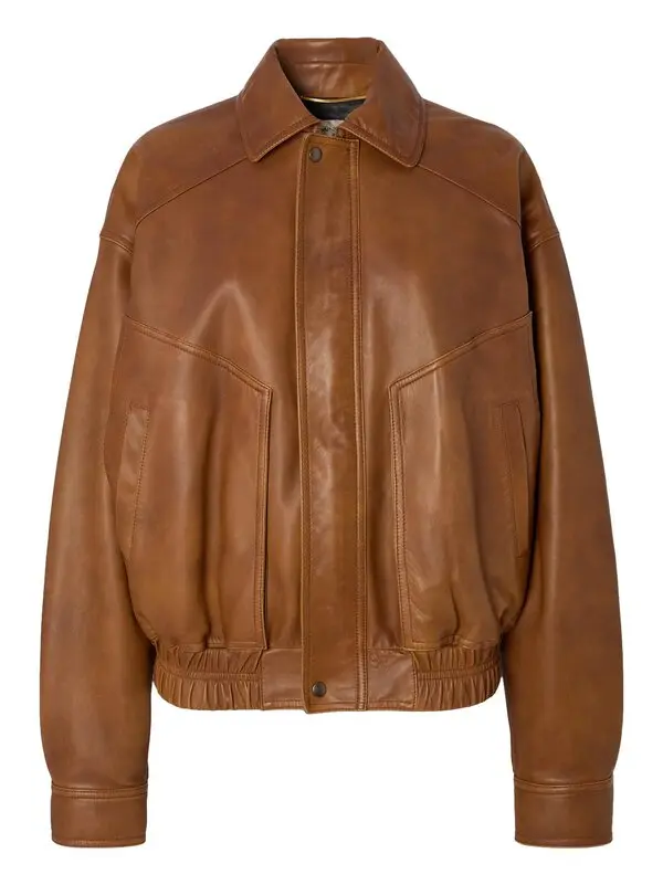 Saint Laurent Leather Aviator Jacket - Brown