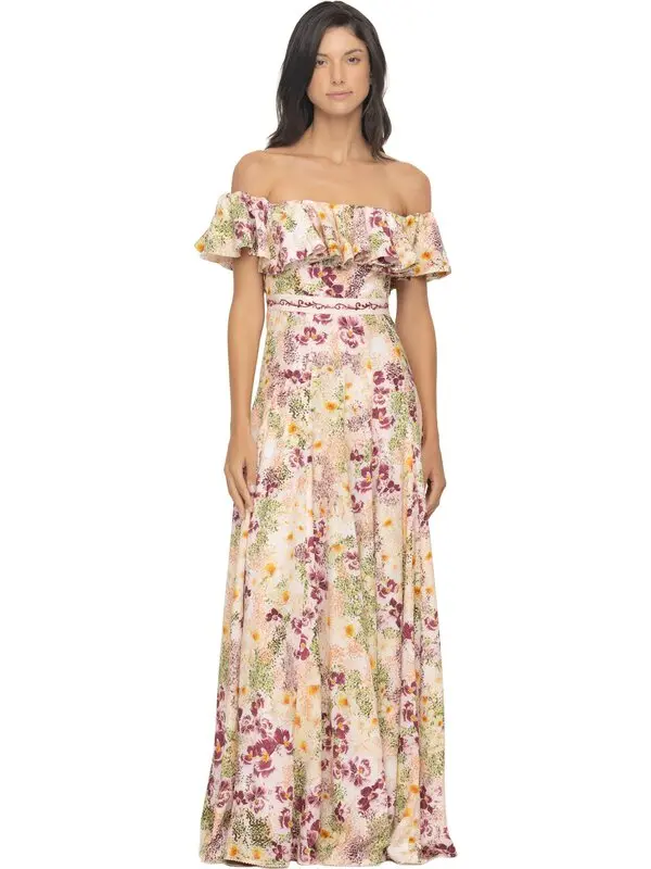 VERANERA Oro Florecer Floral Embroidered Maxi Dress - Multicolor