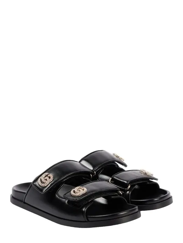 Gucci Marmont Gg Leather Sandals - Black