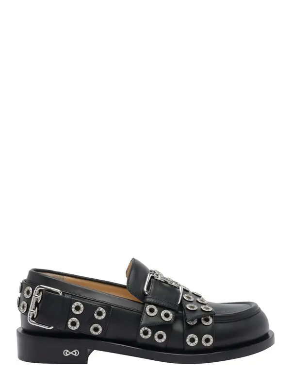 Mach & Mach Buckle Belt Vintage Loafers - Black