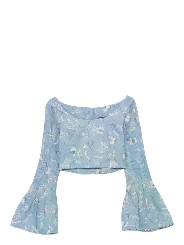 Agua Bendita Linen Crop Top - Blue