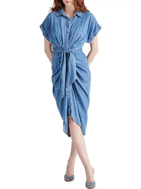 Steve Madden Tori Tie Waist Denim Shirtdress - Chambray Blue