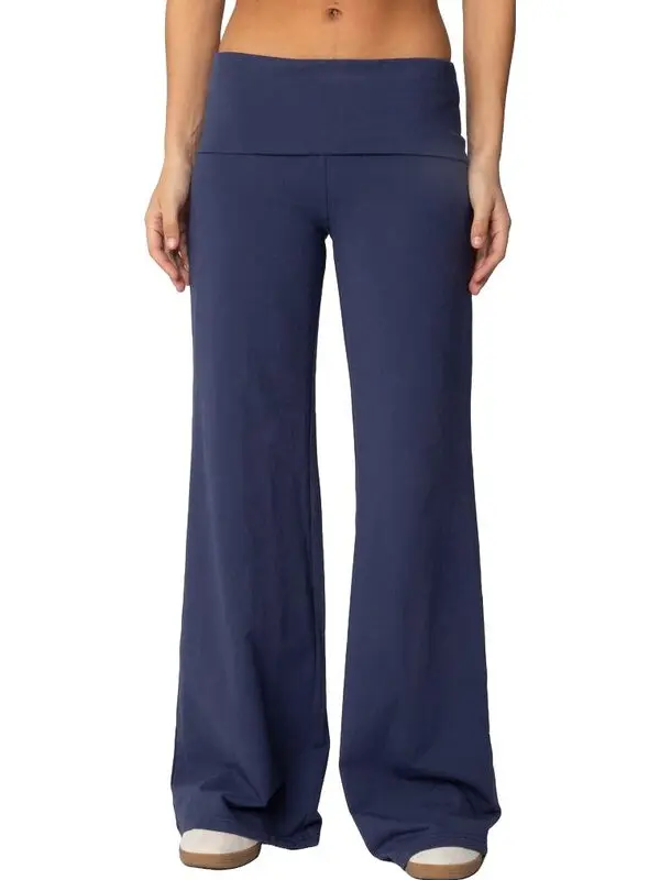 EDIKTED Wide Leg Foldover Pants - Navy