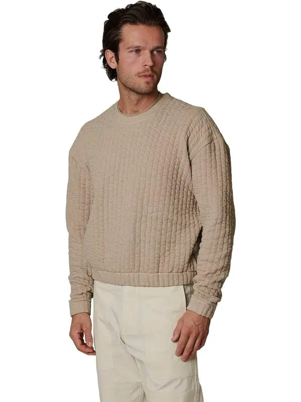 LEISURE LAB Quilted Crewneck Sweater - Beige
