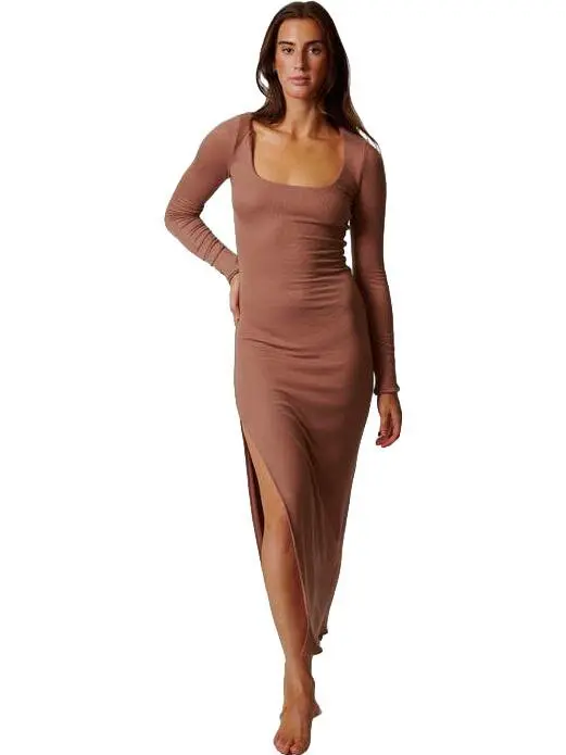 LEISURE LAB Bal Harbor Long Sleeve Rib Dress - Cinnamon
