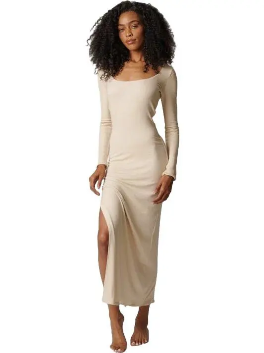 LEISURE LAB Bal Harbor Long Sleeve Rib Dress - Cream