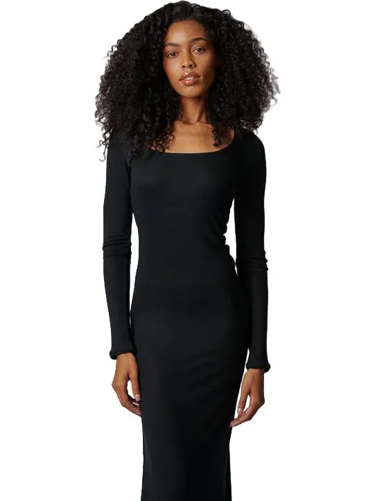 LEISURE LAB Bal Harbor Long Sleeve Rib Dress - Matte Black