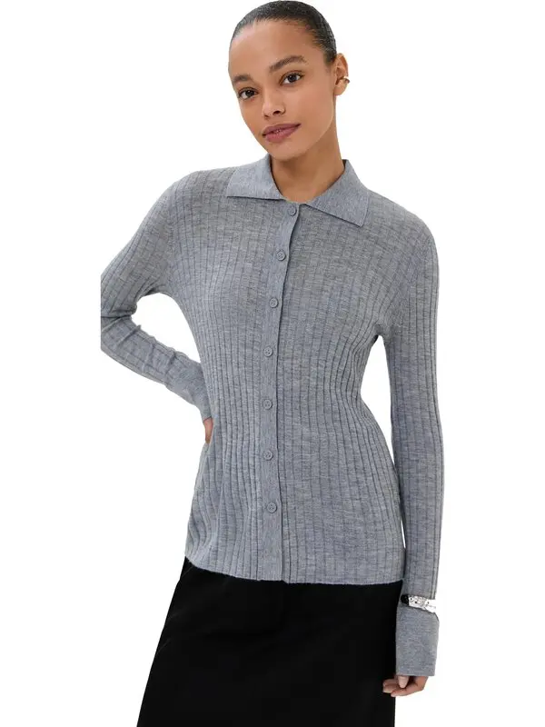LISA YANG Cashmere Aria Cardigan Shirt - Dark Mist
